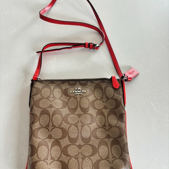 Coach | Bags | Coach Signature Brown And Red Crossbody Bag With ...
